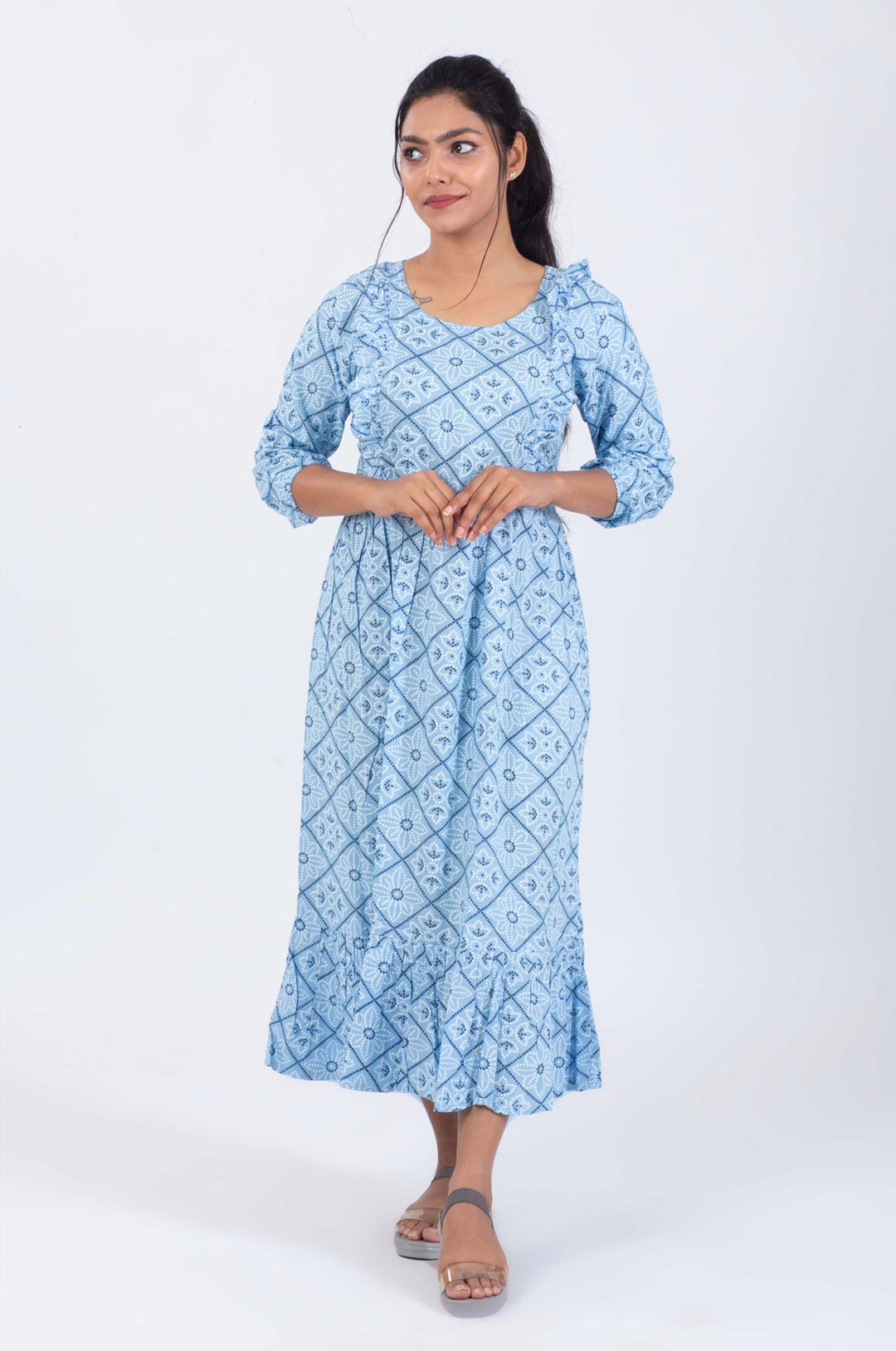 LIGHT BLUE FRILLED FEEDING FROCK