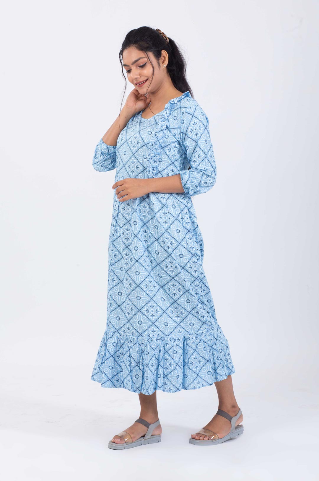 LIGHT BLUE FRILLED FEEDING FROCK